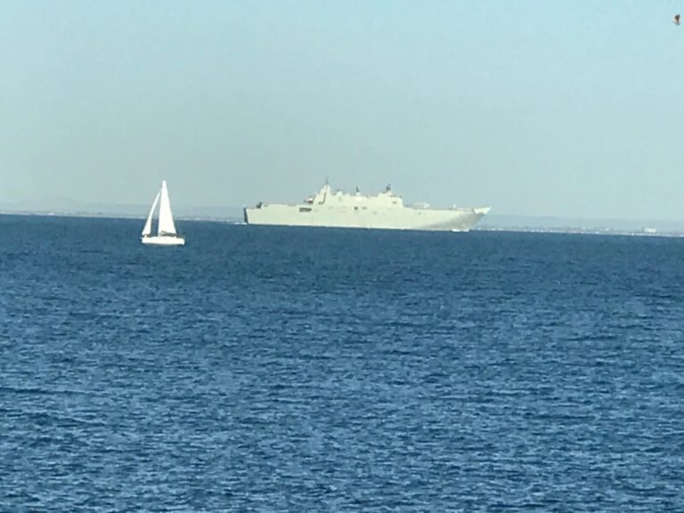 Australia's largest navy ship approaches the Port of Melbourne