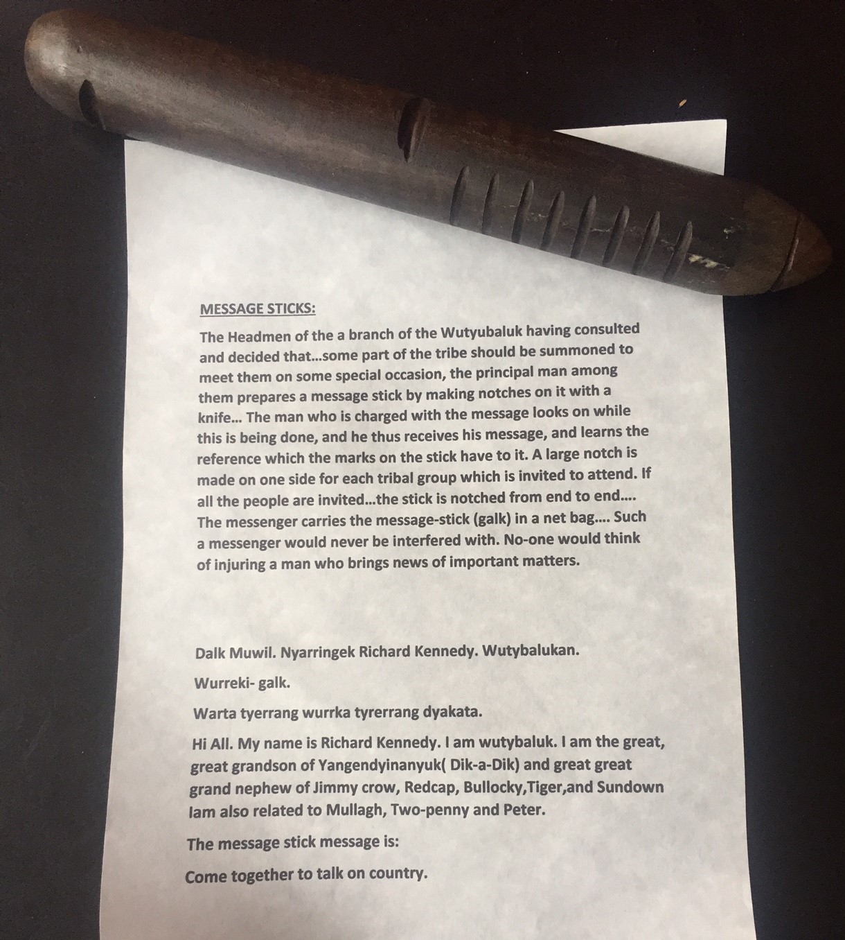 Ross and John listener delivers message stick to London High Commission