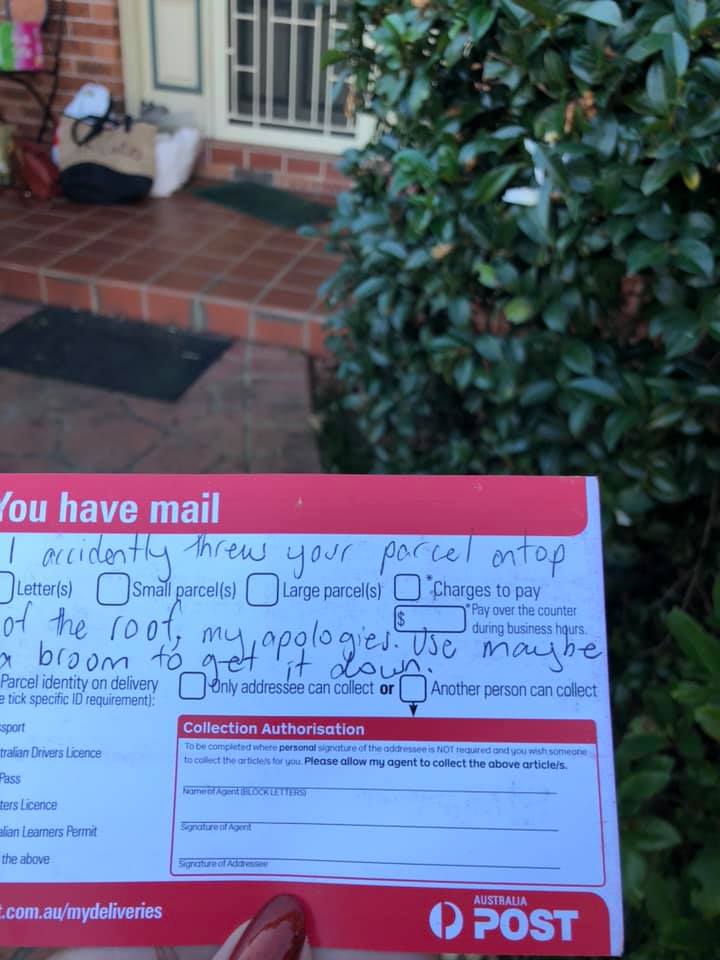 'Use a broom': Postie leaves cheeky note after parcel delivery mishap - 3AW