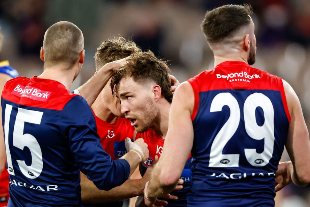 Jack Viney reacts to Melbourne's miraculous comeback victory over Brisbane