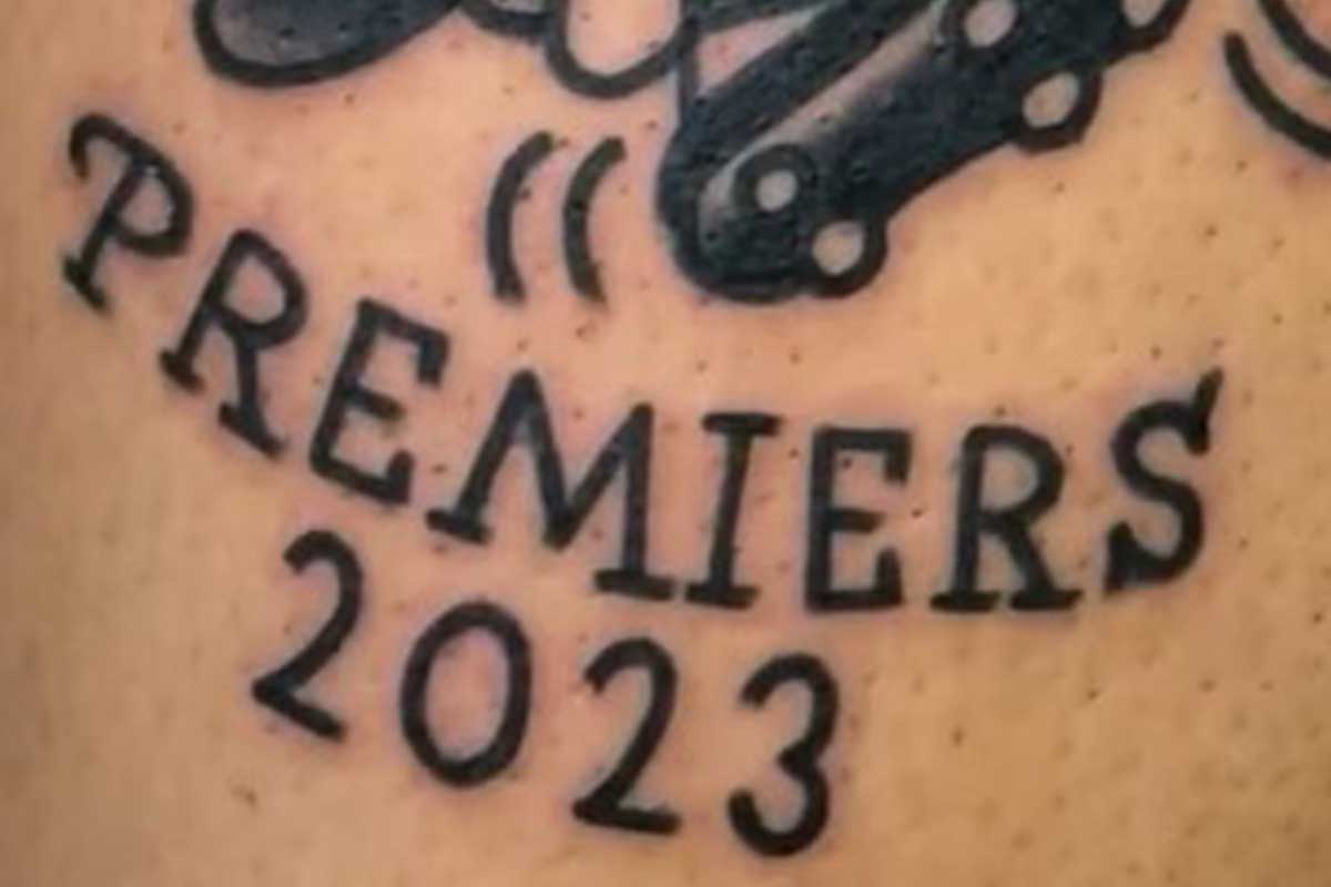 Carlton fan goes early crow with premiership tattoo!